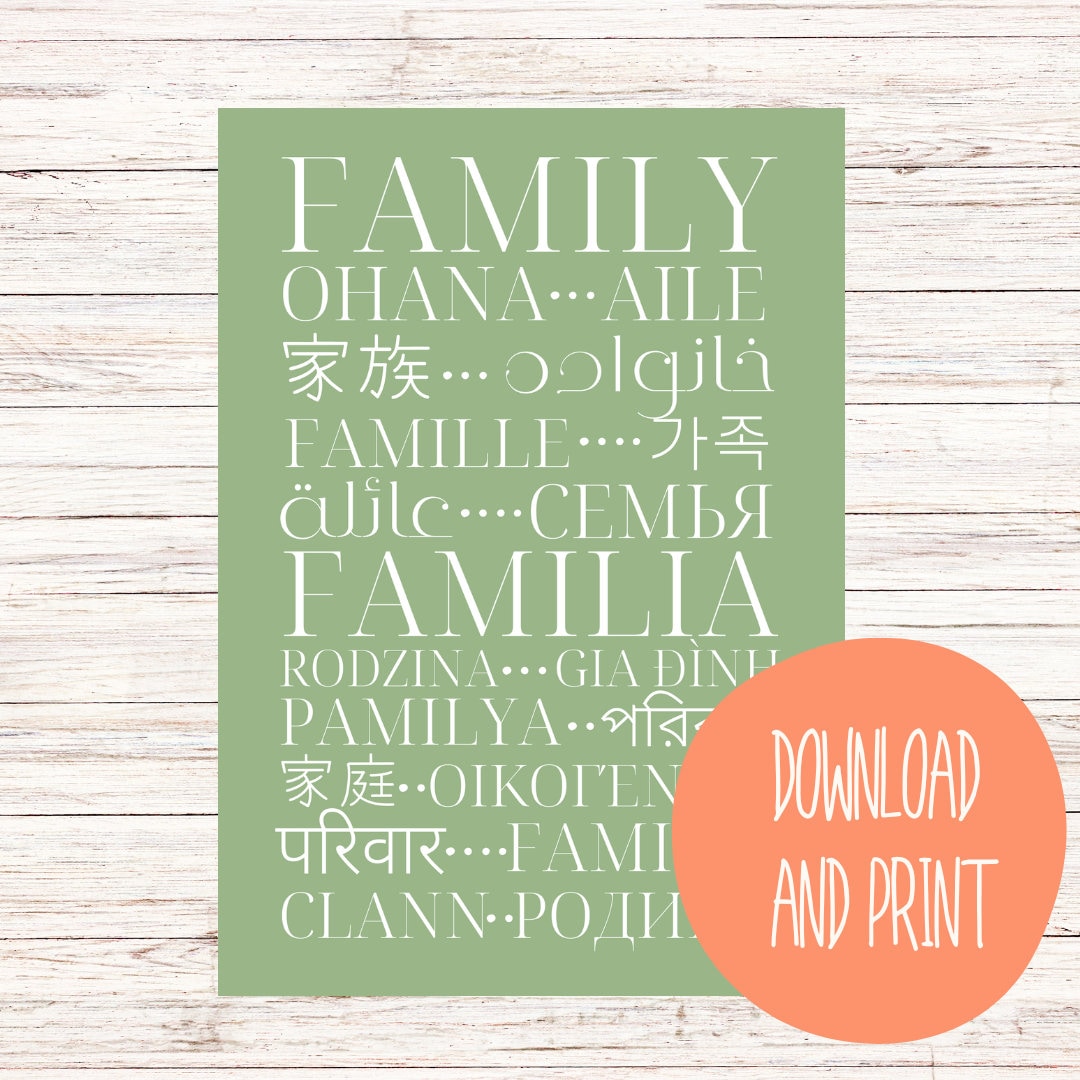 Family Poster in Different Languages Multilingual Art Printable Wall ...
