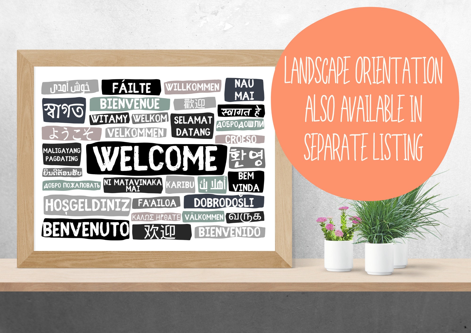 Welcome Poster in Different Languages Portrait Greys Instant Digital ...