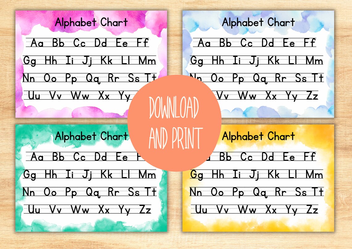4 Printable Alphabet Charts, Calm Watercolours, ABC Chart, Handwriting ...