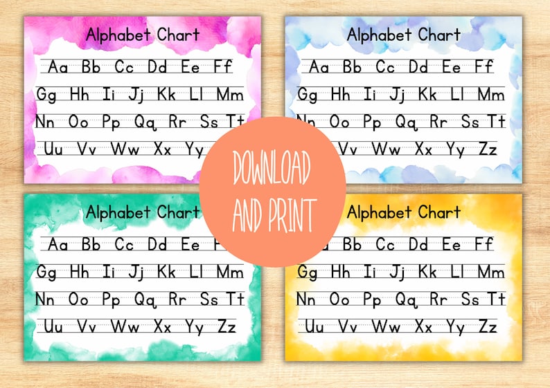 4 Printable Alphabet Charts, Calm Watercolours, ABC Chart, Handwriting ...