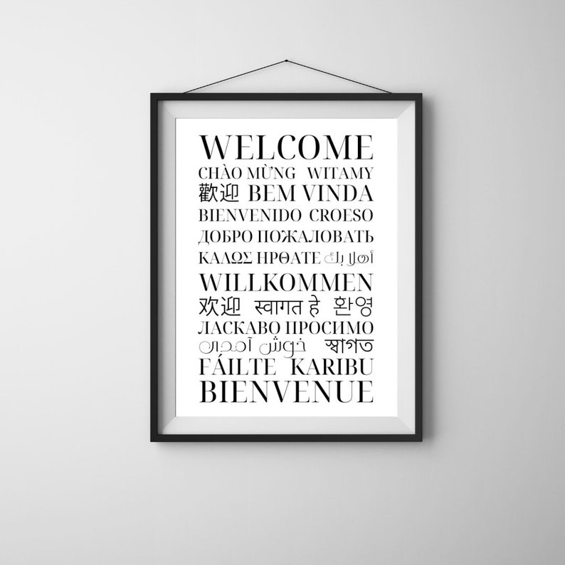 Welcome Poster in Different Languages Multilingual Wall Art Typography ...