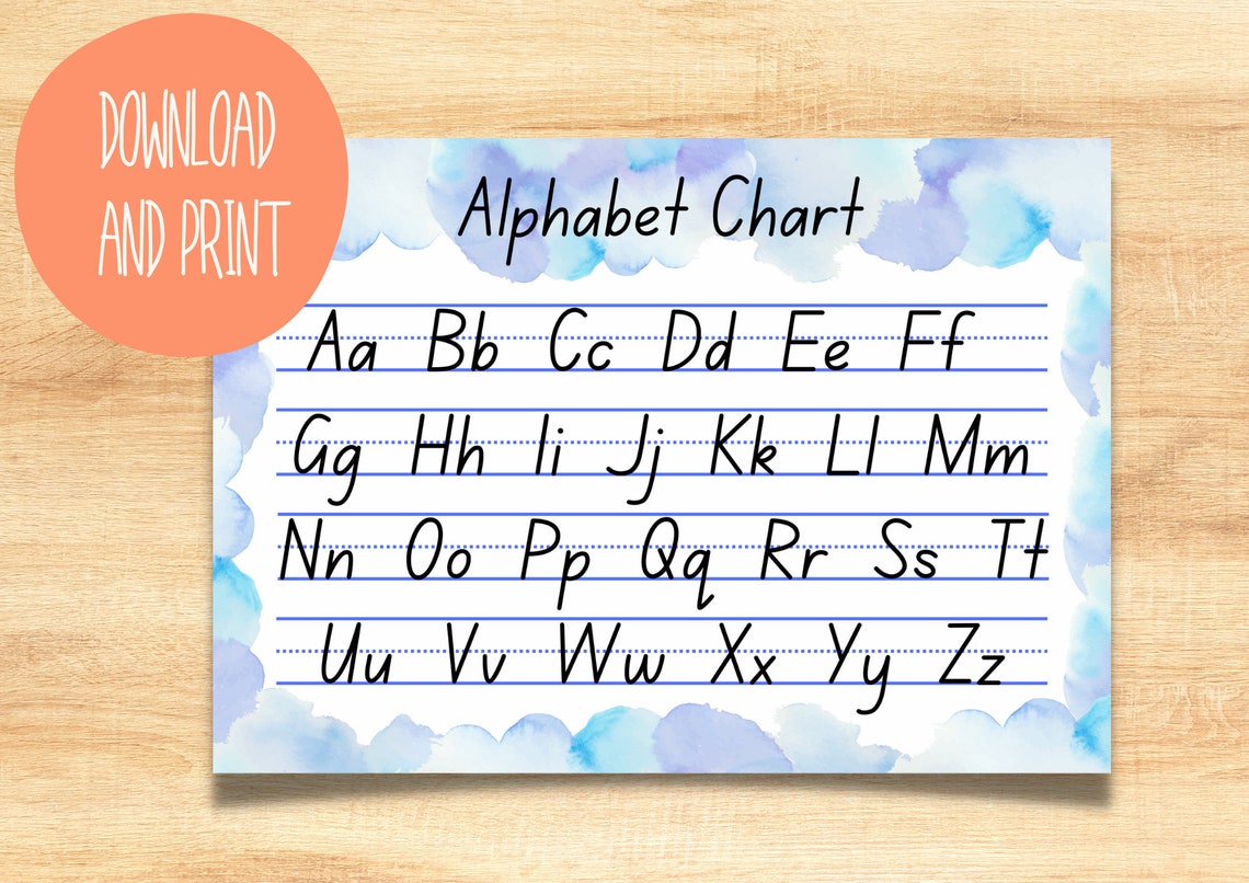 Printable Alphabet Chart, Calm Watercolours, ABC Chart, Handwriting ...
