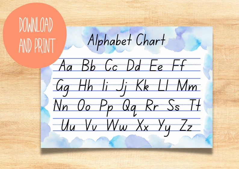 Printable Alphabet Chart, Calm Watercolours, ABC Chart, Handwriting ...
