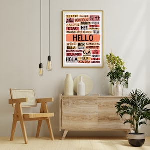 Hello Poster in Different Languages Portrait Warm Colours Digital ...