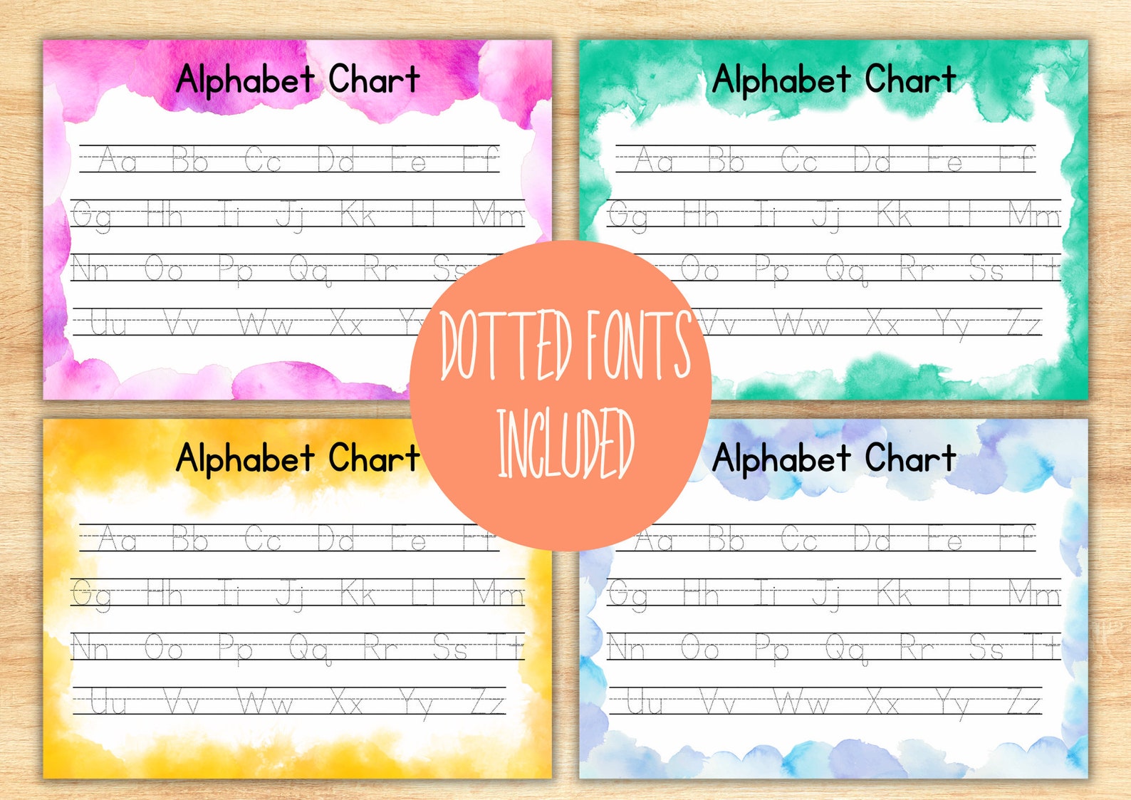 4 Printable Alphabet Charts, Calm Watercolours, ABC Chart, Handwriting ...
