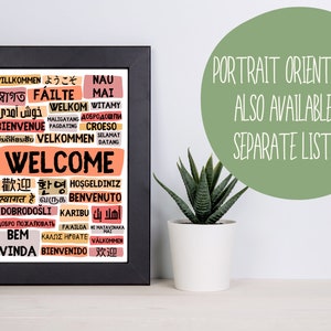 Welcome Poster in Different Languages - Landscape Warm Colours - Instant Digital Download ...