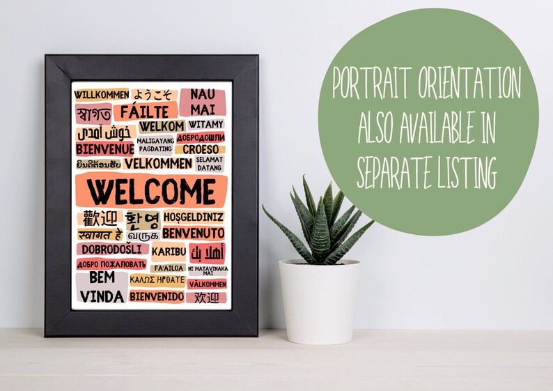 Welcome Poster in Different Languages Landscape Warm Colours - Etsy