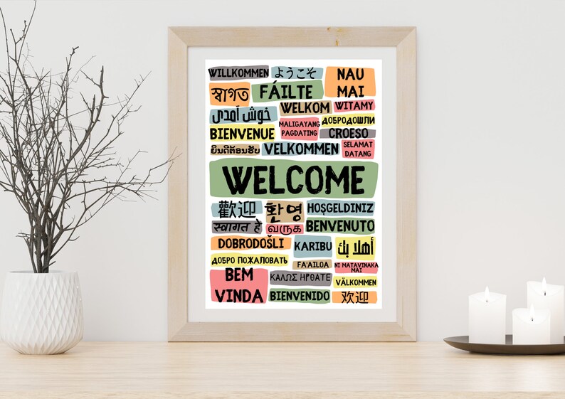 Welcome Poster in Different Languages Portrait Cool Colours Instant ...