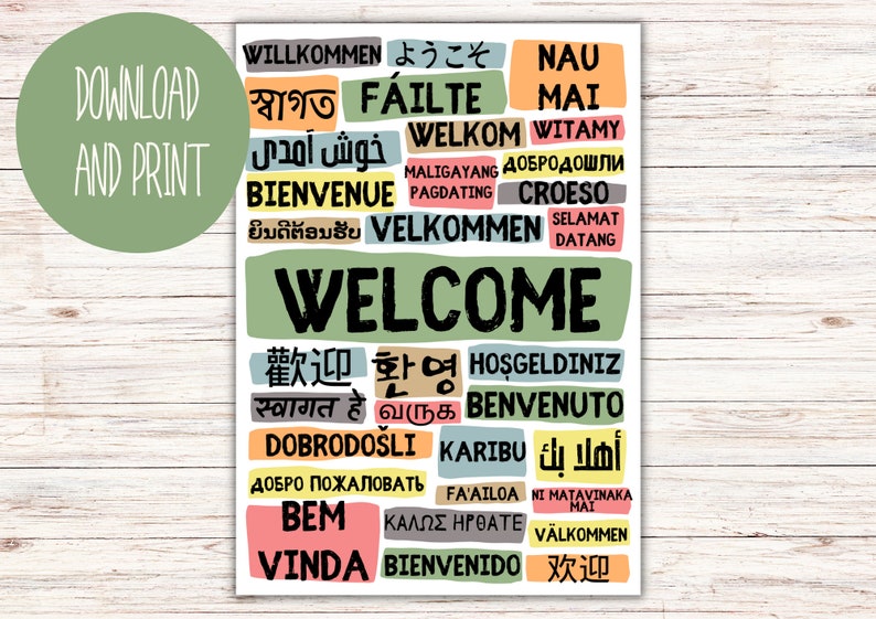 Welcome Poster in Different Languages Portrait Cool Colours Instant ...