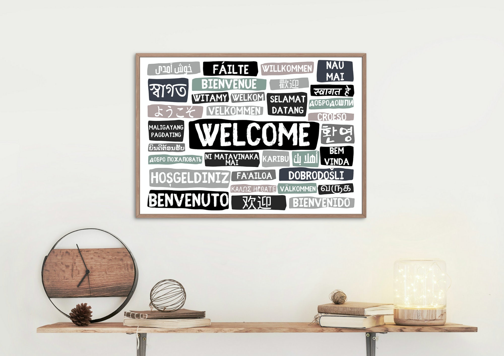 Welcome Poster in Different Languages Landscape Greys Instant Digital ...