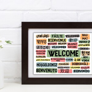 Welcome Poster in Different Languages - Landscape Cool Colours ...