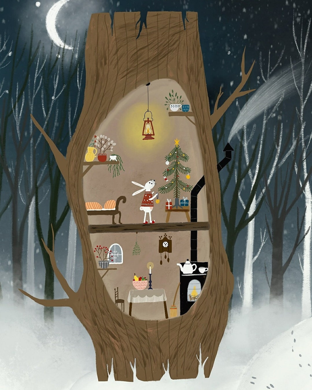 Christmas Tree Bunny / Fine Art Print - Etsy