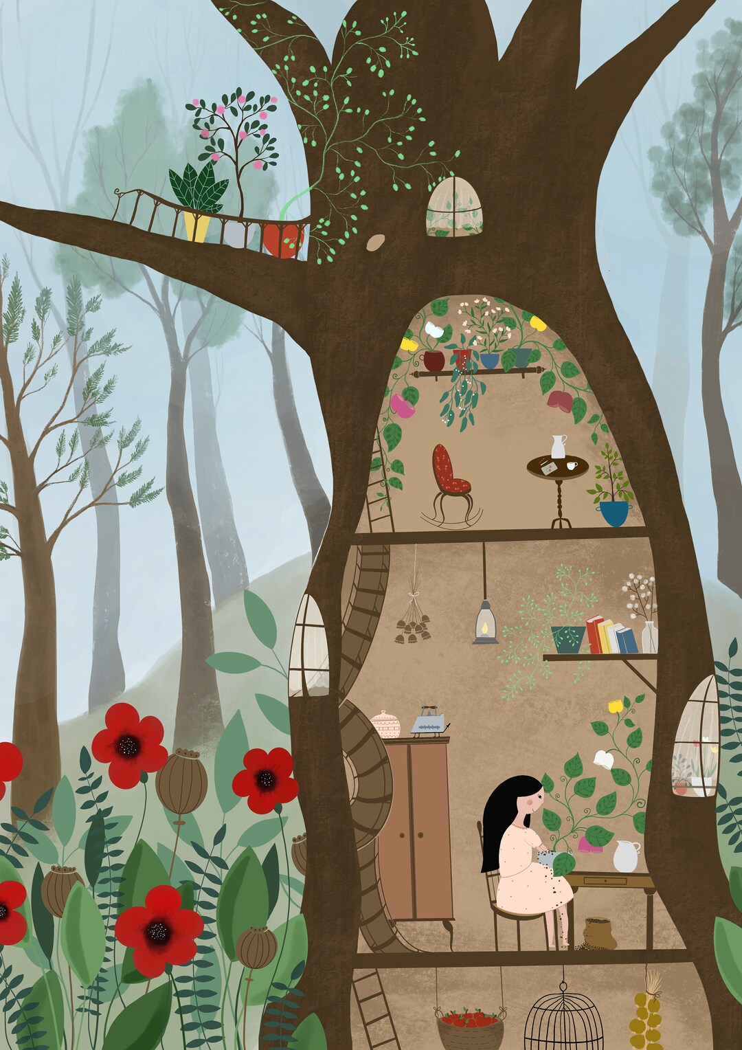 Poppy Flower Girl in Treehouse / Fine Art Print of My Digital ...
