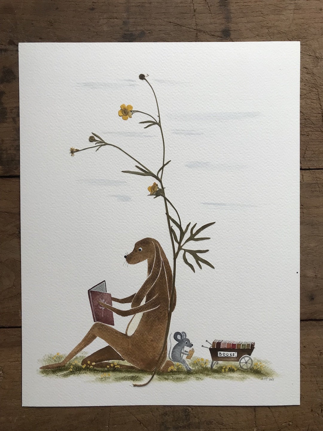 Bookworms / Original Watercolour Painting / Collage With Dried Plants ...