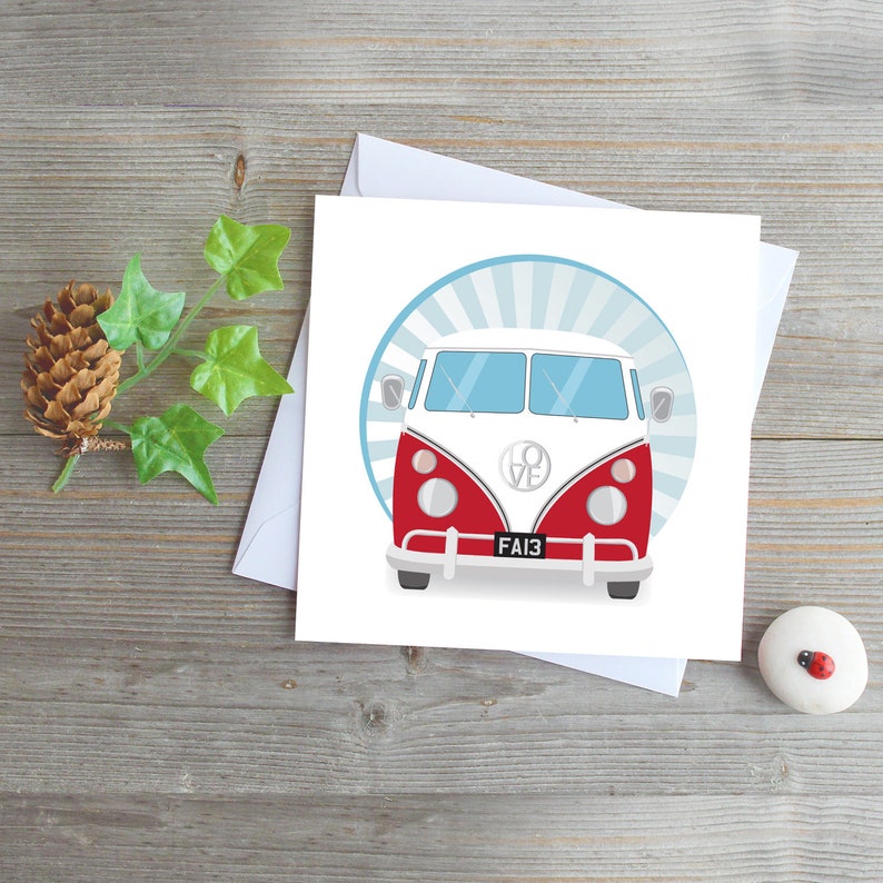 Retro Camper Van Greeting Card Red - Etsy UK