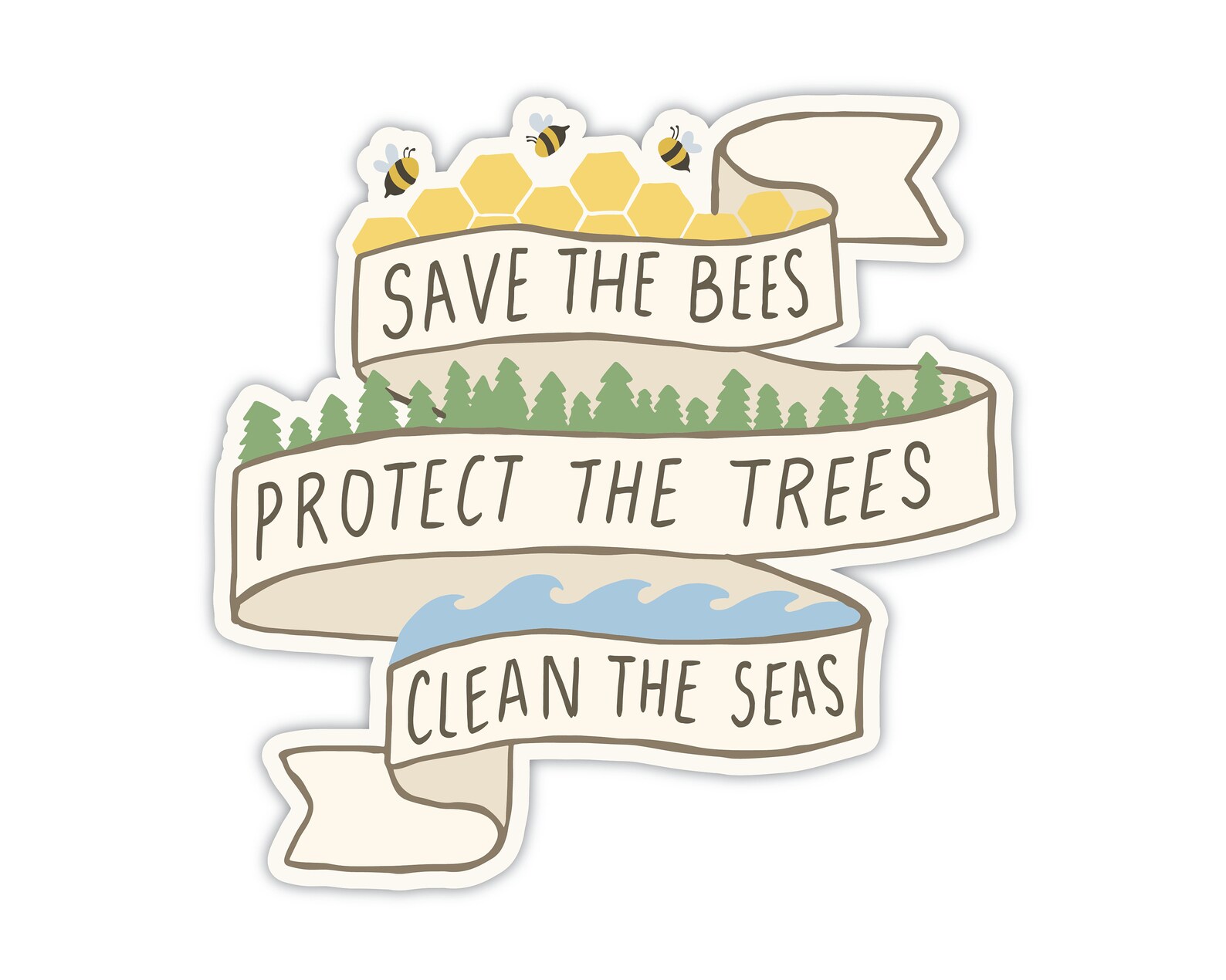 Save the Bees Protect the Trees Clean the Seas Sticker | Etsy