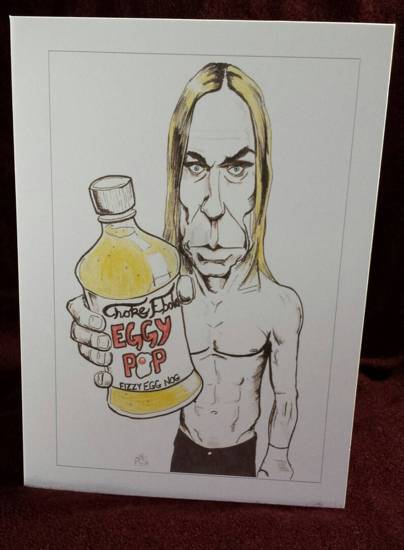 Greeting Card - Iggy Pop Caricature - Eggy Pop Cartoon by Frank Rooney ...