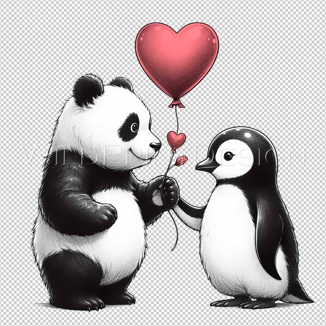 Cute Animal Panda and Penguine Instant Download, PNG Clipart, Love ...