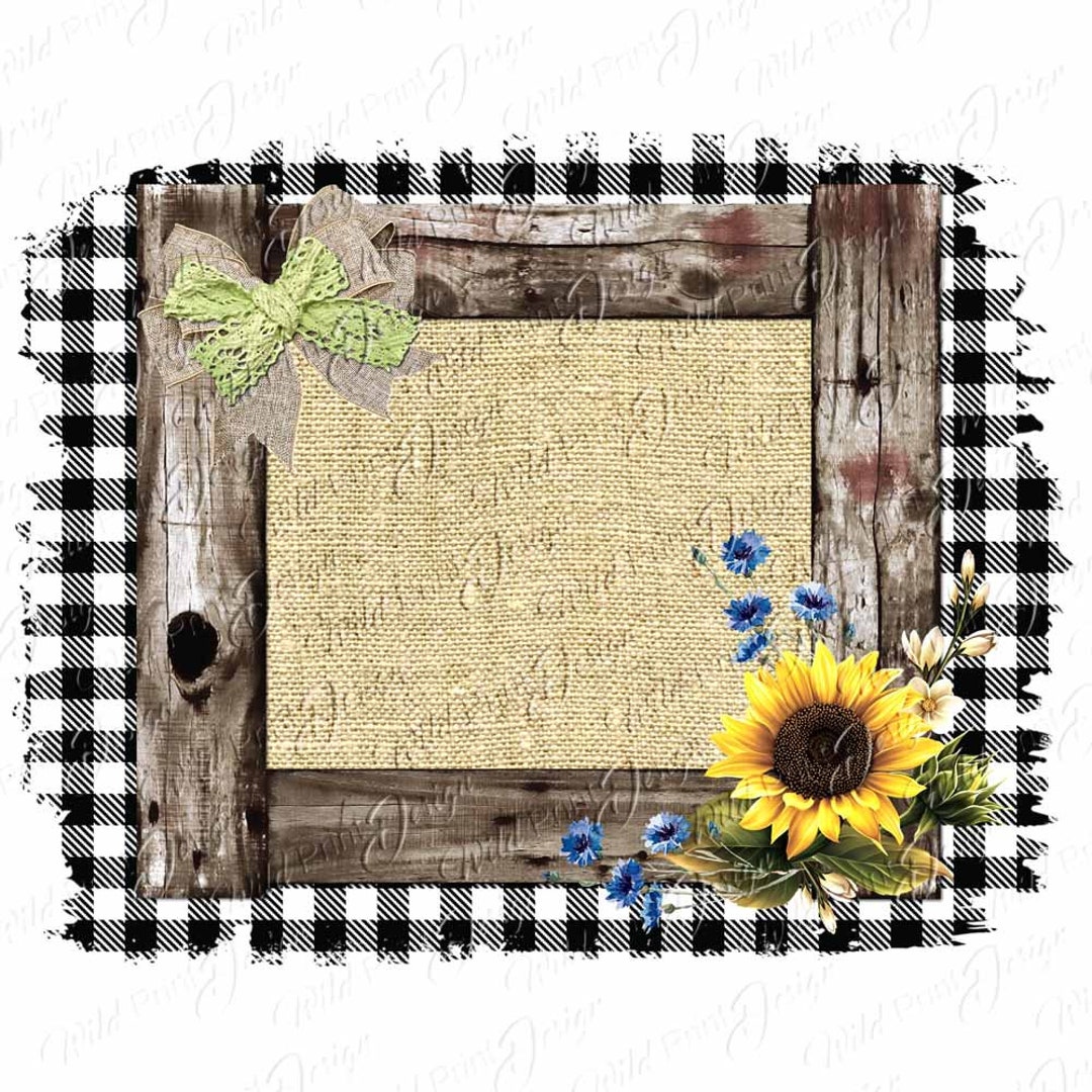Sunflower Plaid Floral Frame Clip Art, PNG, Instant Download for ...