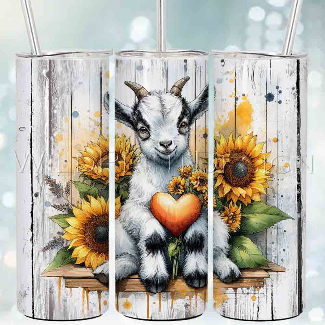Baby Goat Valentine Rustic Sunflowers Tumbler Wrap Skinny 20 Oz Instant ...