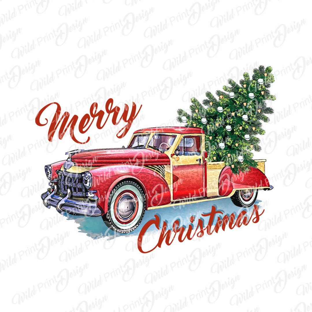 Red Vintage Car With Christmas Tree Clipart, PNG, Instant Download for ...