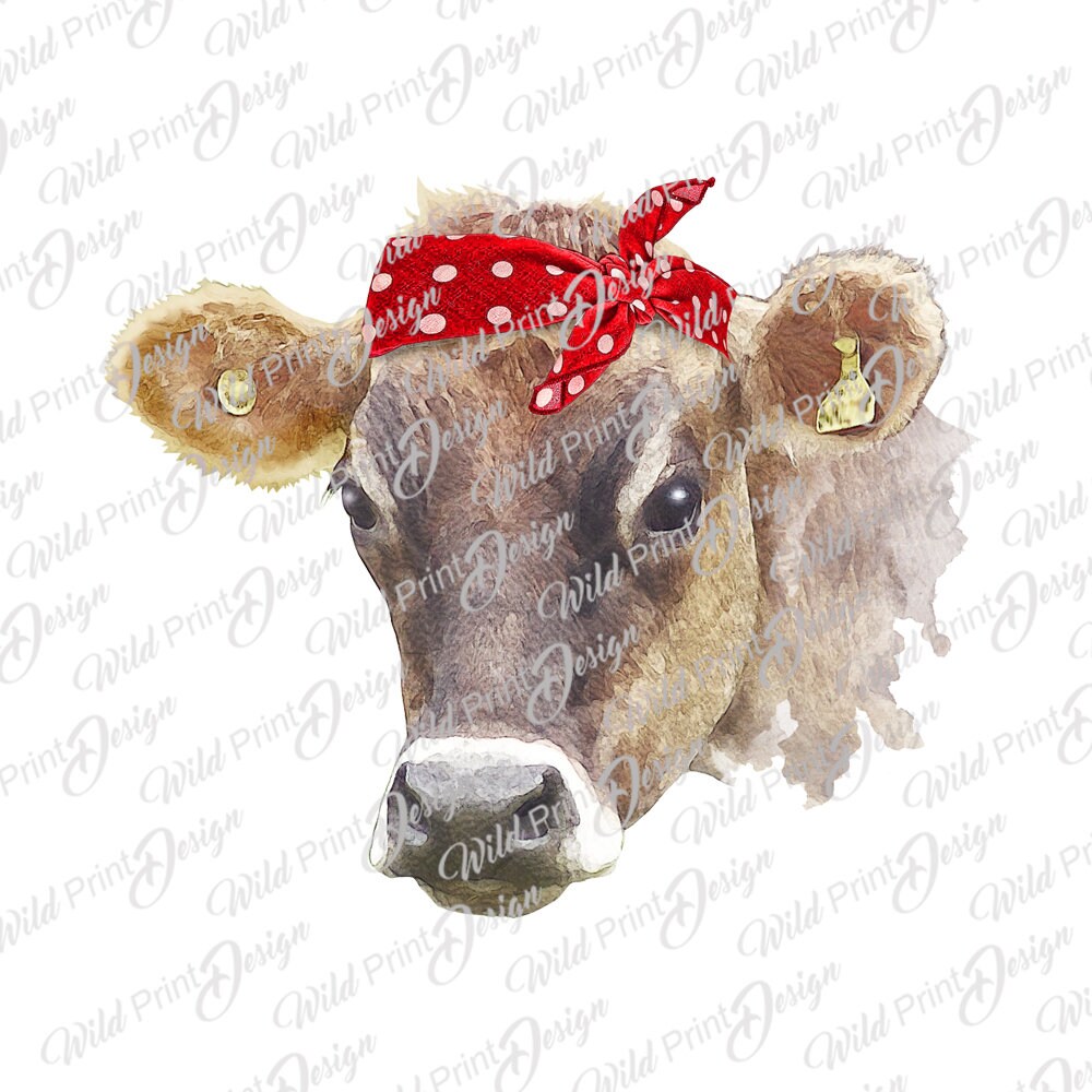 Brown Cow With Red Bandana, Heifer PNG, Instant Download, Sublimation ...