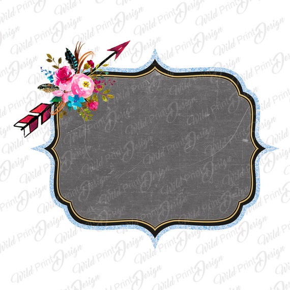 Chalk Board Floral Frame Clip Art PNG Instant Download for | Etsy