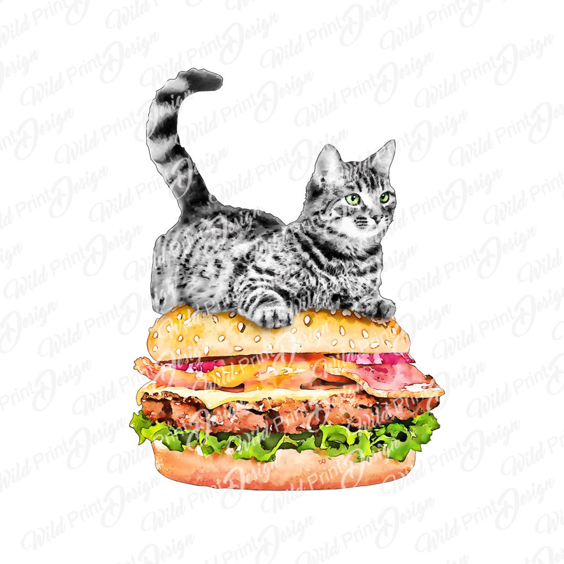 Hamburger Cat Clipart, PNG, Instant Download for Sublimation Transfer ...