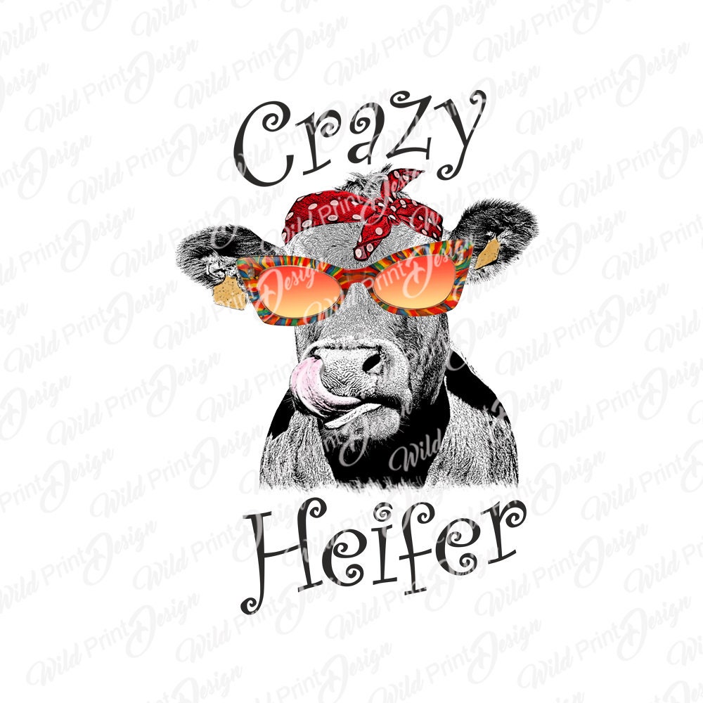 Crazy Heifer Clipart, PNG, Instant Download for Sublimation Transfer ...