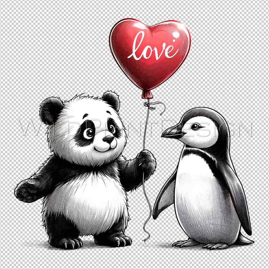 Cute Animal Panda and Penguine Instant Download, PNG Clipart, Love ...