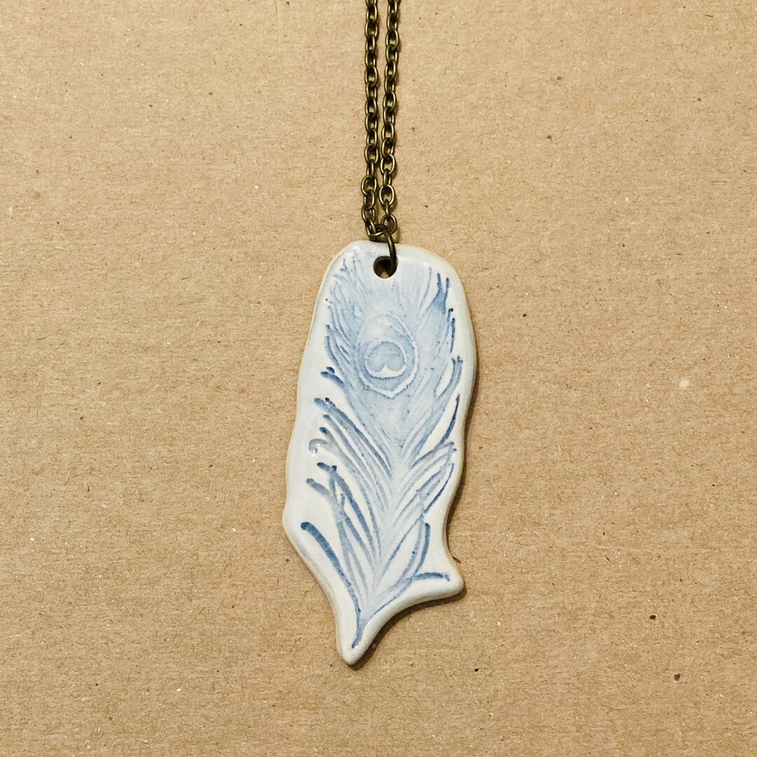 Light Blue 3 - Peacock Feather Ceramic Tile Necklace - Etsy