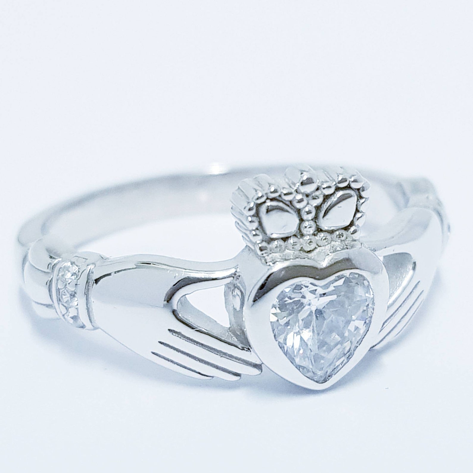 Sterling Silver Claddagh Ring Birthstone Claddagh Ring April - Etsy