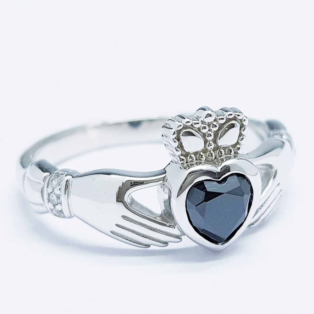 Irish Claddagh Ring Set With Black Stone, Silver Claddagh Rings - Etsy