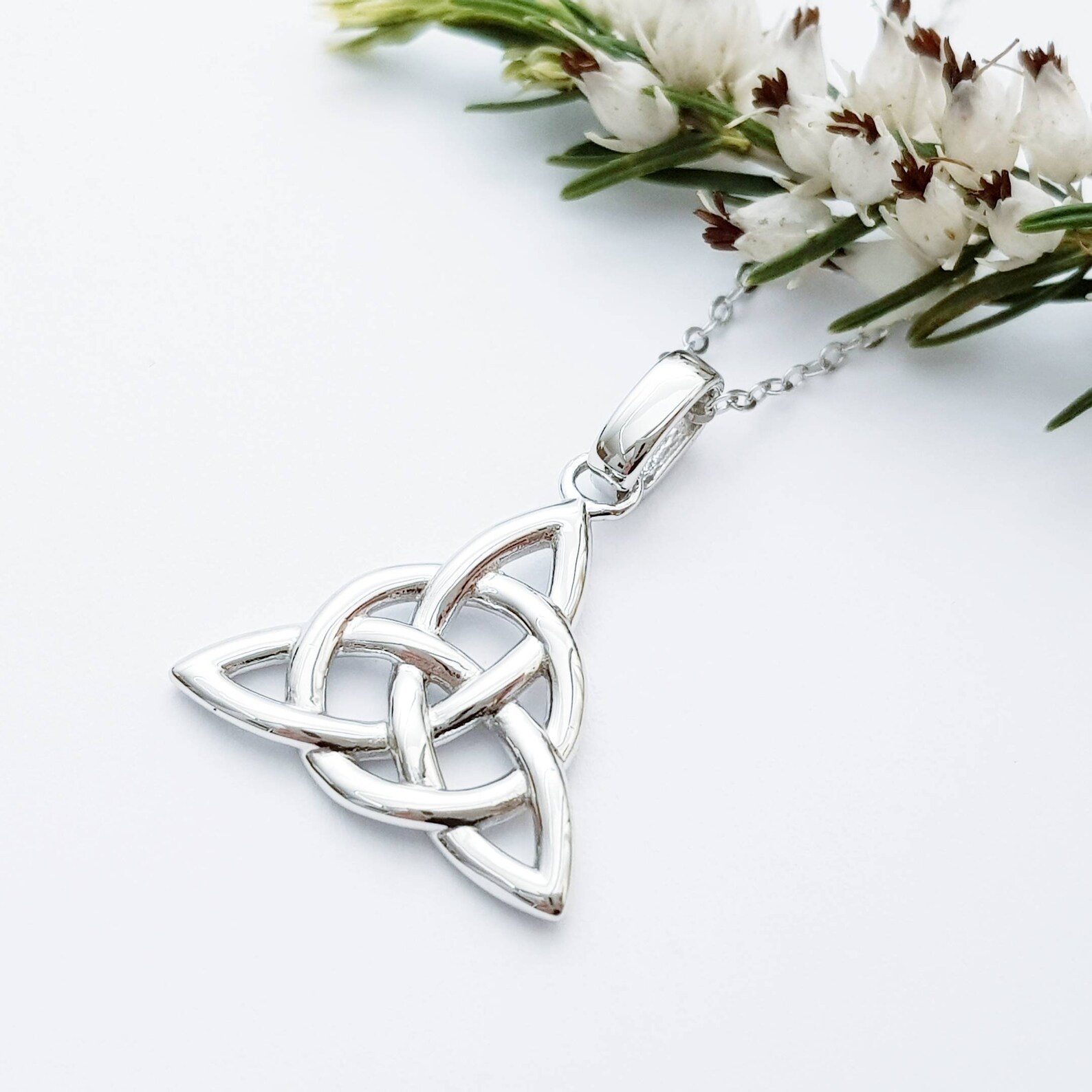 Sterling Silver Celtic Knot Necklace, Irish Triquetra Pendant - Etsy