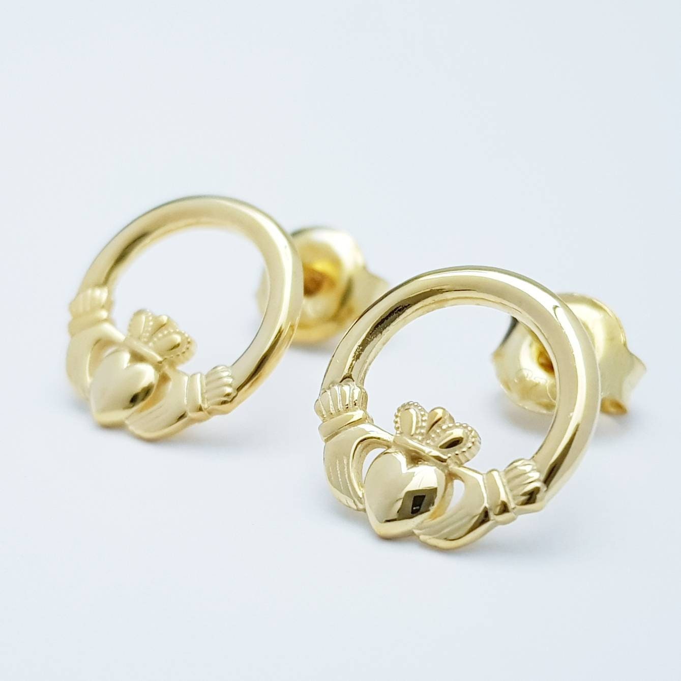 FoxfordJewellery Claddagh Stud Earrings Gold Plated Silver Claddagh Earrings