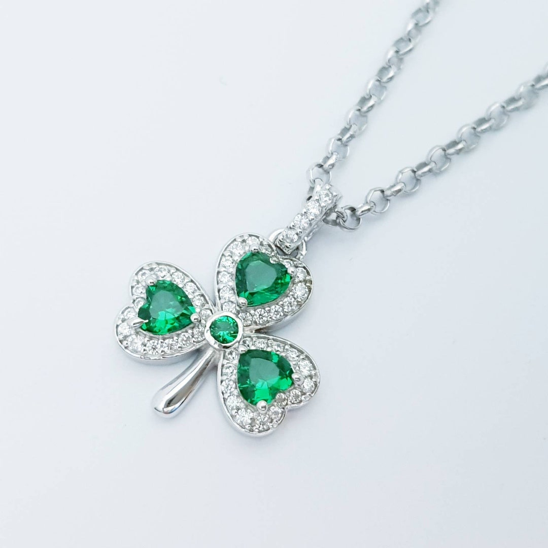 Sterling Silver Shamrock Pendant, Cubic Zirconia Shamrock Necklace - Etsy