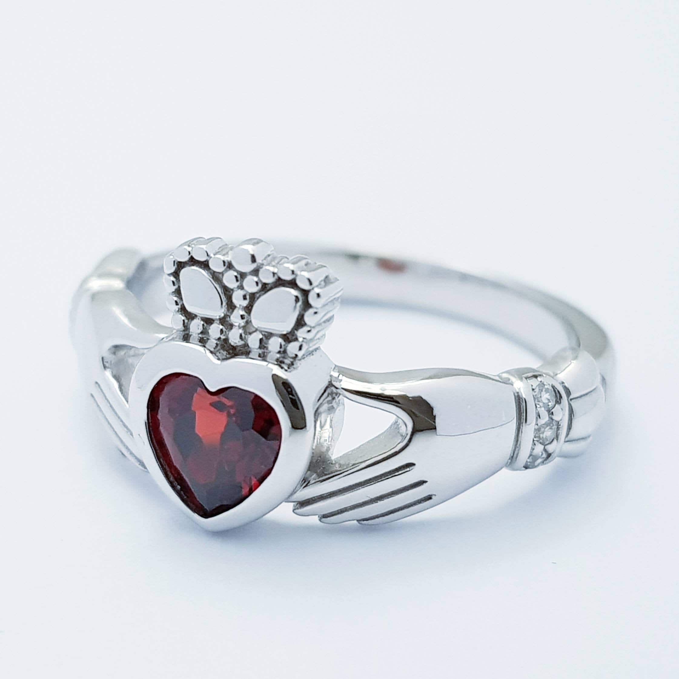 Sterling Silver Claddagh Ring Set With Red Garnet Heart Shaped - Etsy