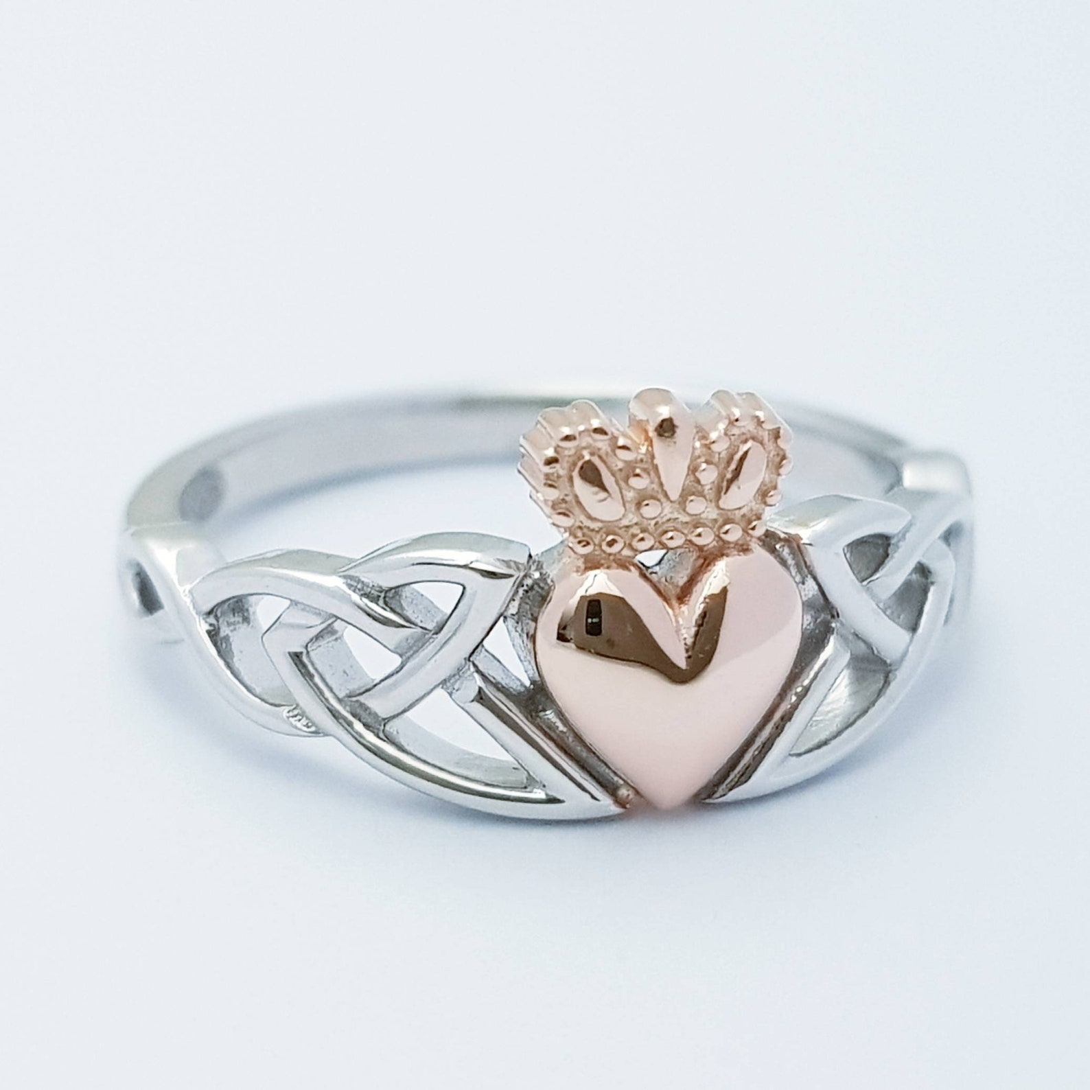 Sterling Silver Claddagh Ring, Rose Gold Celtic Knot Claddagh Ring ...