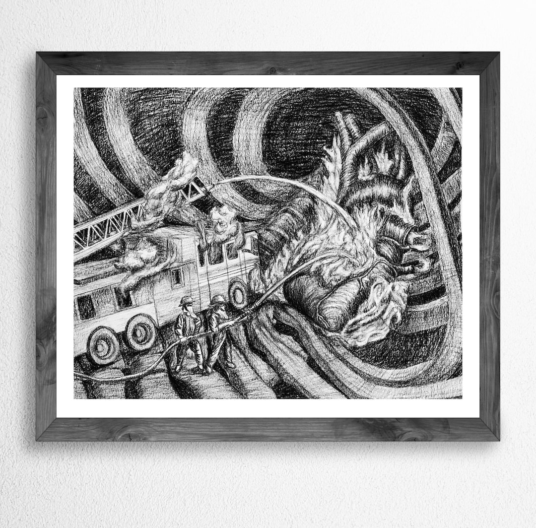 Heartburn Wall Art Decor, Print of Charcoal Drawing on Luster-finished ...