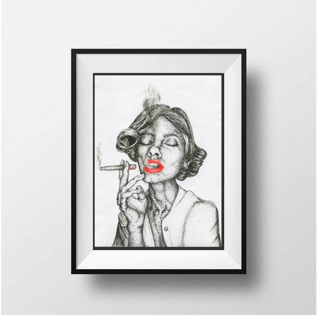 Smoking Flapper Woman Wall Art Decor, Print of "smoke and Lipstick ...