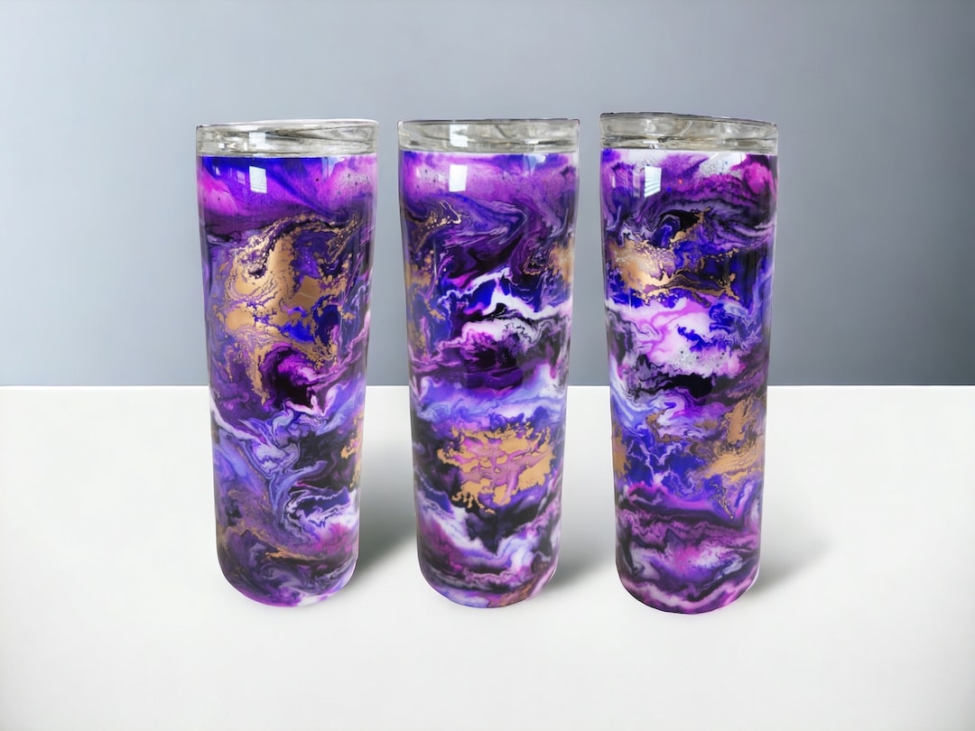 Personalized 20oz Marbled Epoxy Tumbler Custom Name, Purple and Gold ...