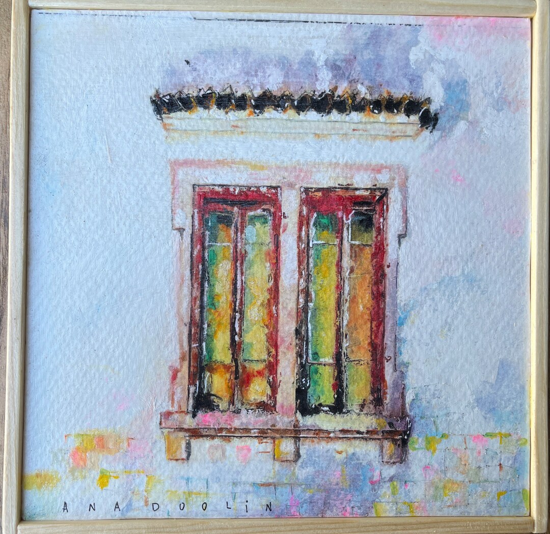 Original Oil Painting Framed 8x8 Window Façade Cityscape Lisbon ...