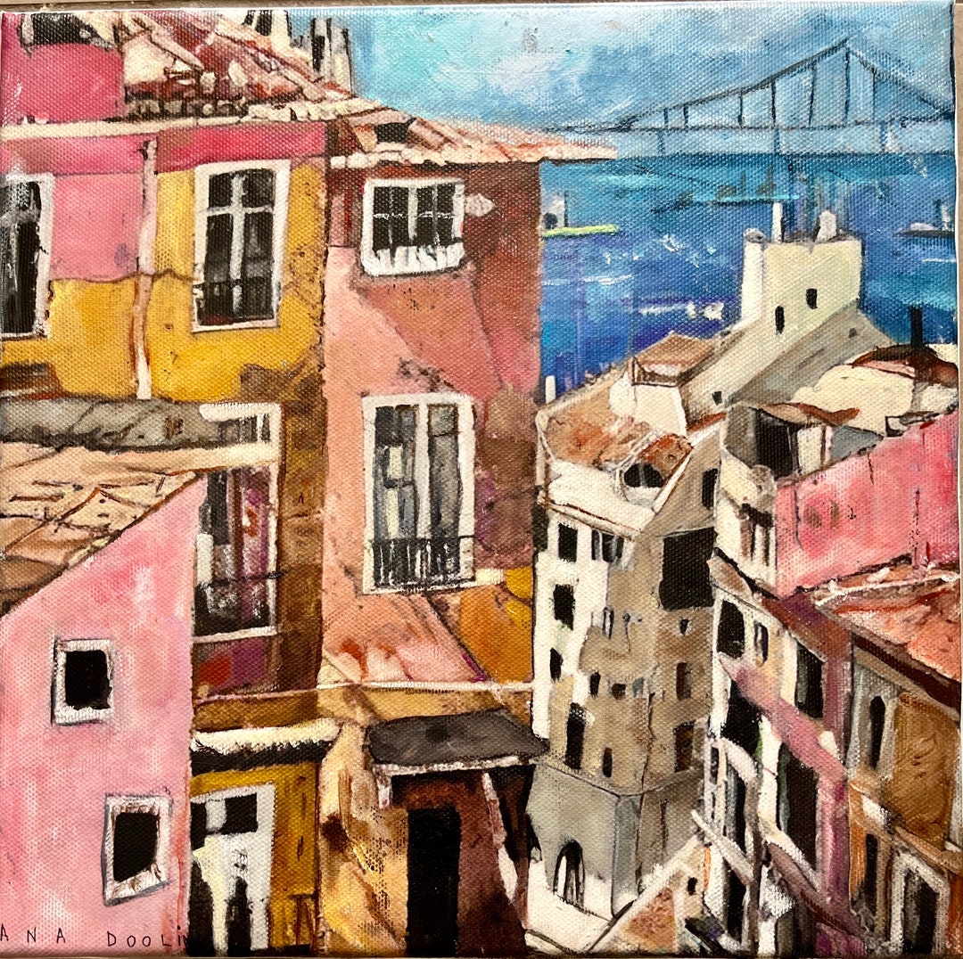 Alfama Lisbon Original Oil Painting 12x12 30x30cm on Canvas Framed ...