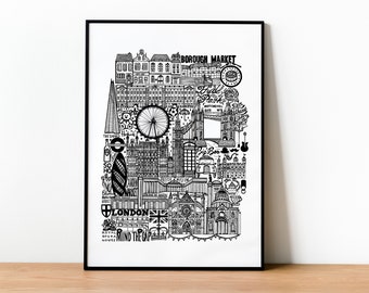 London Neighborhood Map Print Handlettered Map of London London Poster ...