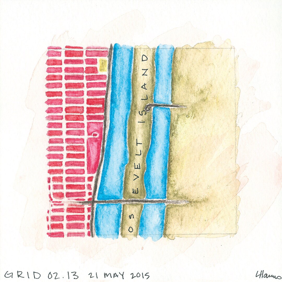 Upper East Side Roosevelt Island Queensboro Bridge NYC Street Grid Hand ...