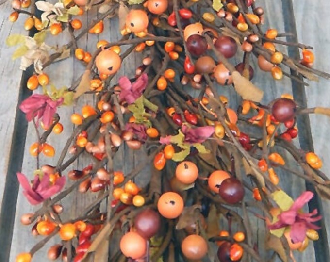 Fall Berry Garland, Orange Mix Parchment Flower Garland, Fall Garland ...
