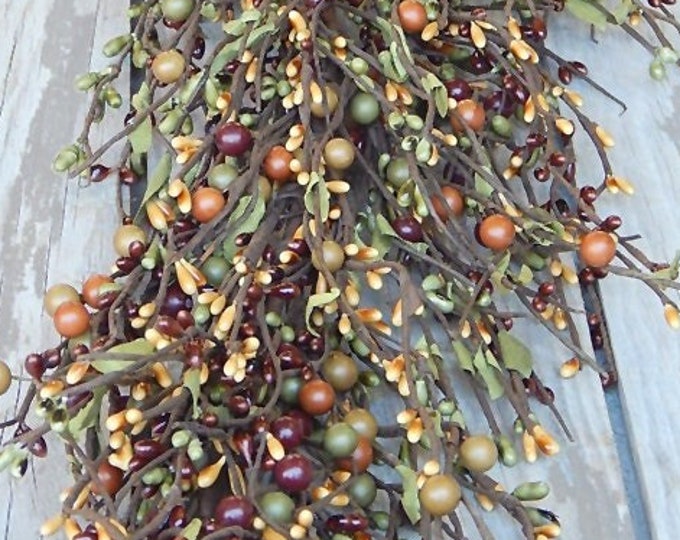 Mixed Berry Garland: Barn Red, Sage & Tan, Rustic Home Decor (53") - Etsy