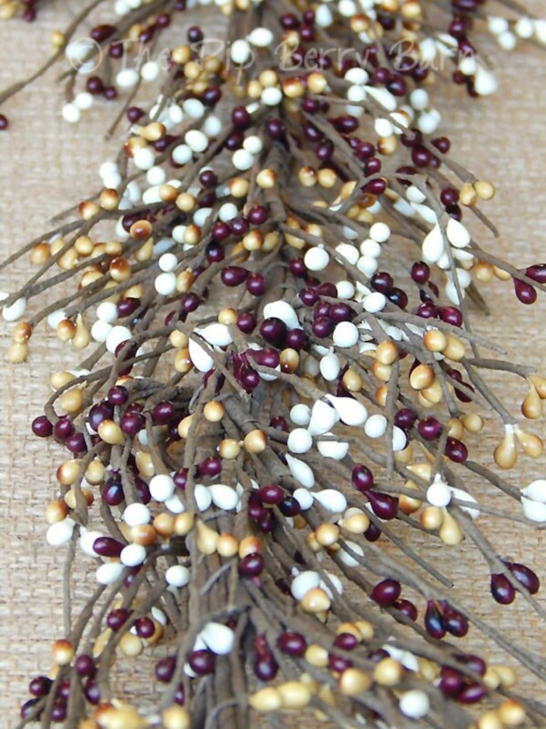 Primitive Berry Garland, Rustic Garland, Burgundy-mustard-cream Berry ...