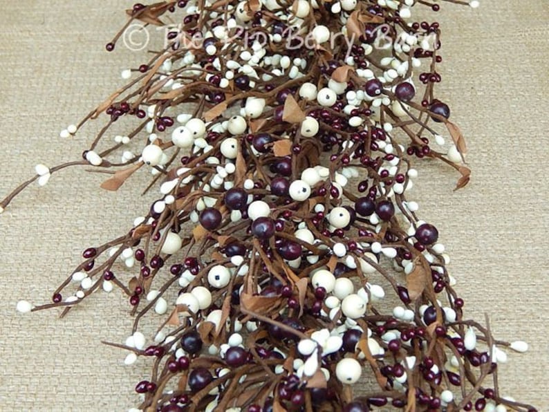 Burgundy & Cream Berry Garland: 53" Primitive Country Decor - Etsy