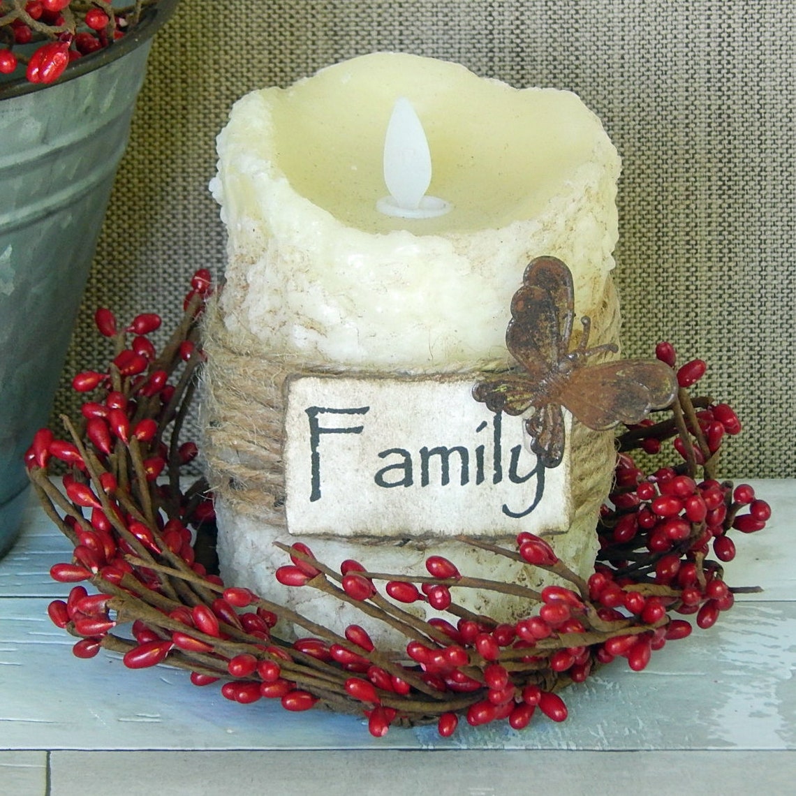 Red Candle Ring Country Red Candle Wreath Red Berry Ring - Etsy